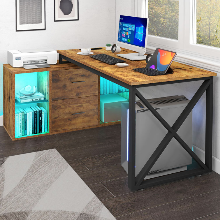 Wrought Studio Jiahao 55'' L Shaped Reversible Desk with Charging Station & LED Lights & Reviews ...